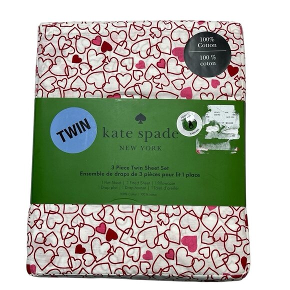 kate spade | Bedding | Kate Spade Twin Sheet Set Pink Red Outline Heart ...